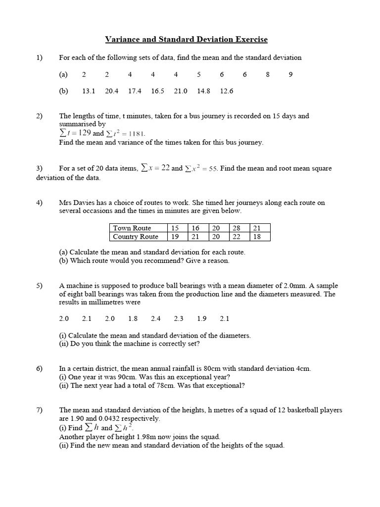 Variance and Standard Deviation Exercise (1) | PDF