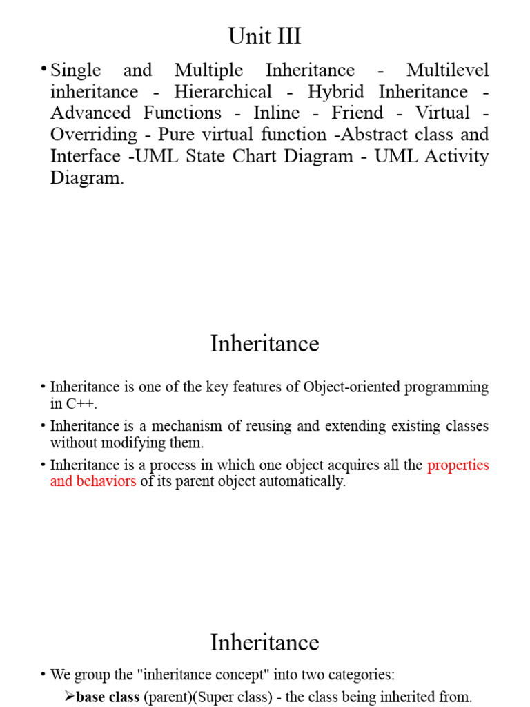 Unit III - OODP (5) CPP | PDF | Class (Computer Programming) | Inheritance (Object Oriented ...
