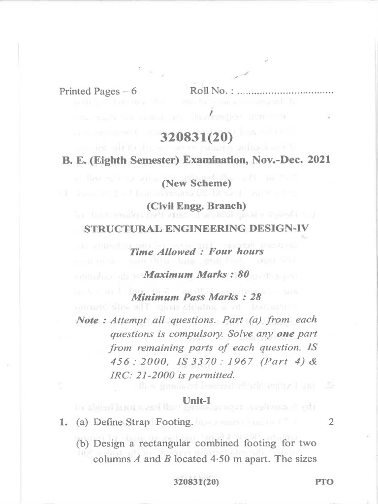 2021 Nov-Dec Structural Engg. Design-IV (New) | PDF