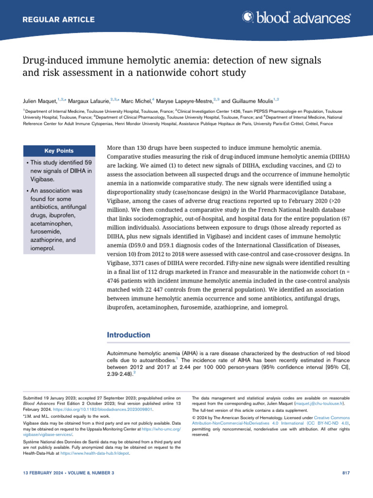Drug-Induced Immune Hemolytic Anemia - Detection of New Signals | PDF ...