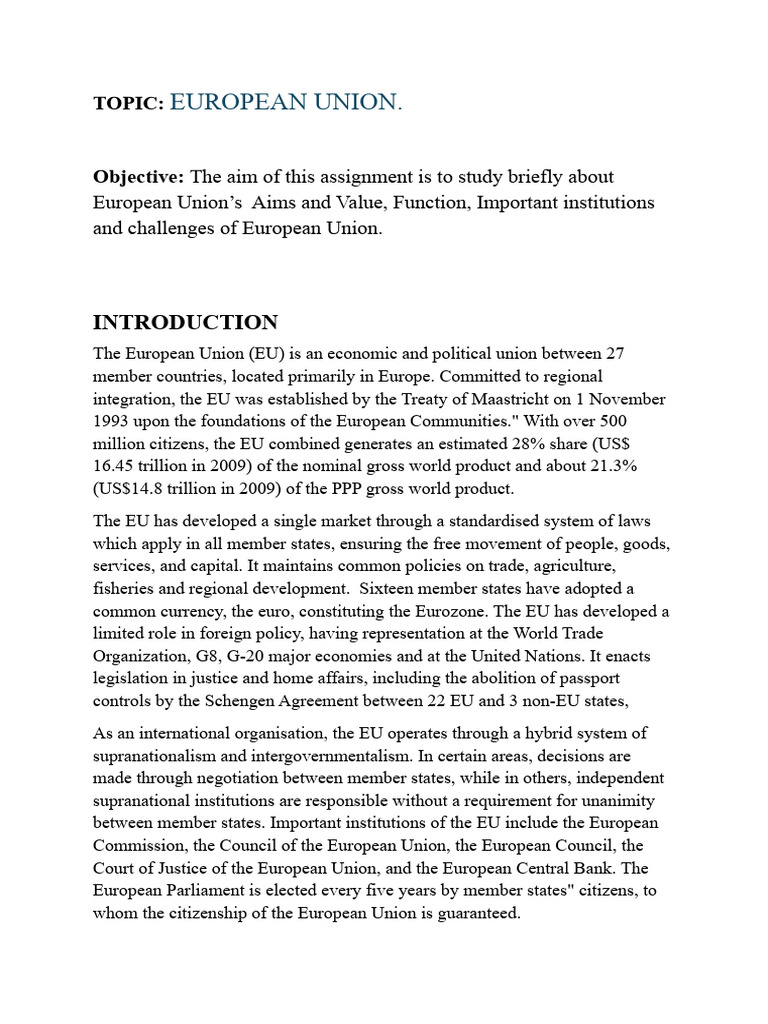 European Union: Aims, Values, and Institutions | PDF | European Union ...