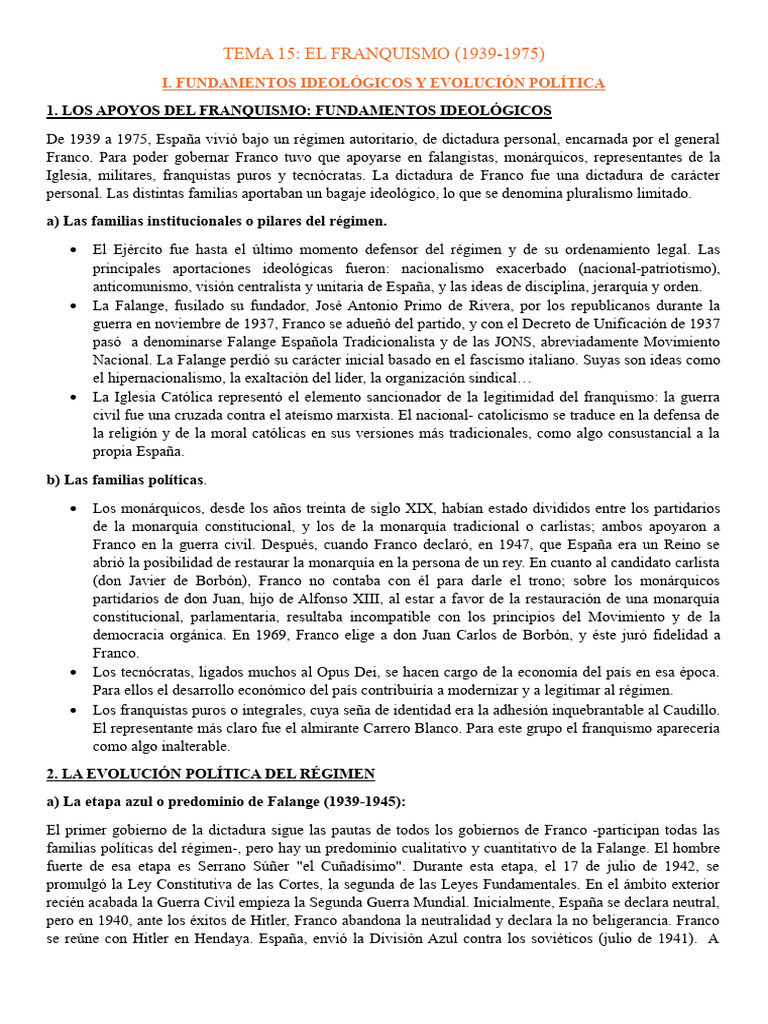 I. Fundamentos Ideológicos y Evolución Política | PDF | España franquista | Francisco franco