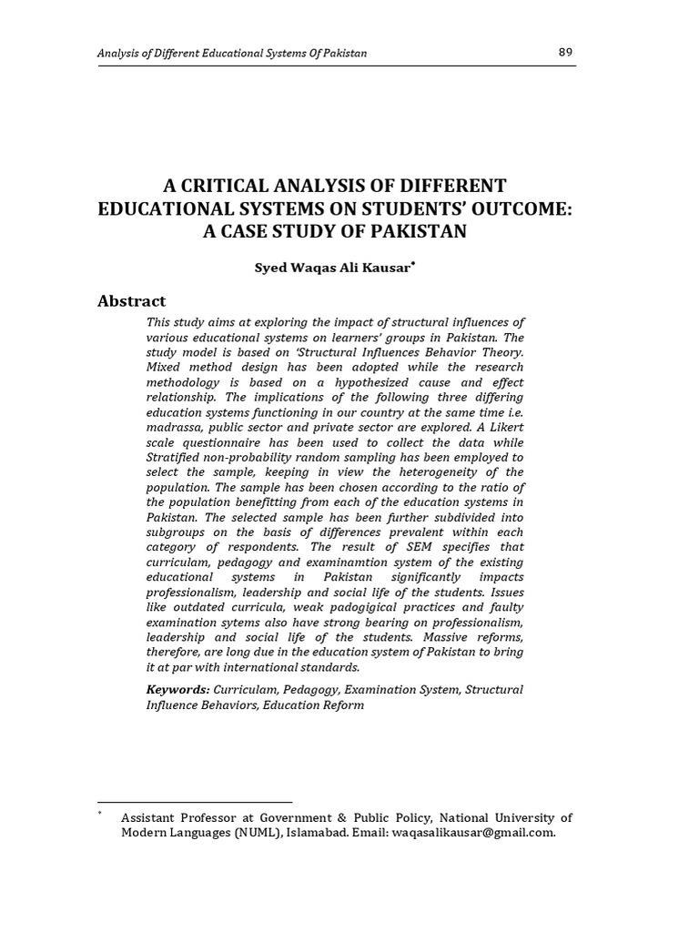 Analysis of Different Educational Systems of Pakistan | PDF ...