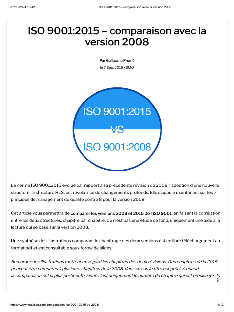 ISO 9001 - 2015 - Comparaison Avec La Version 2008 | PDF | Système de management de la qualité ...