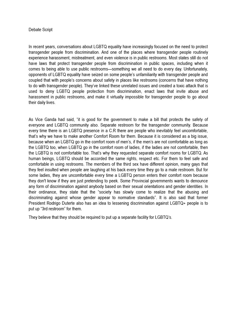 Debate Script | Download Free PDF | LGBTQIA+ Studies | Lgbt