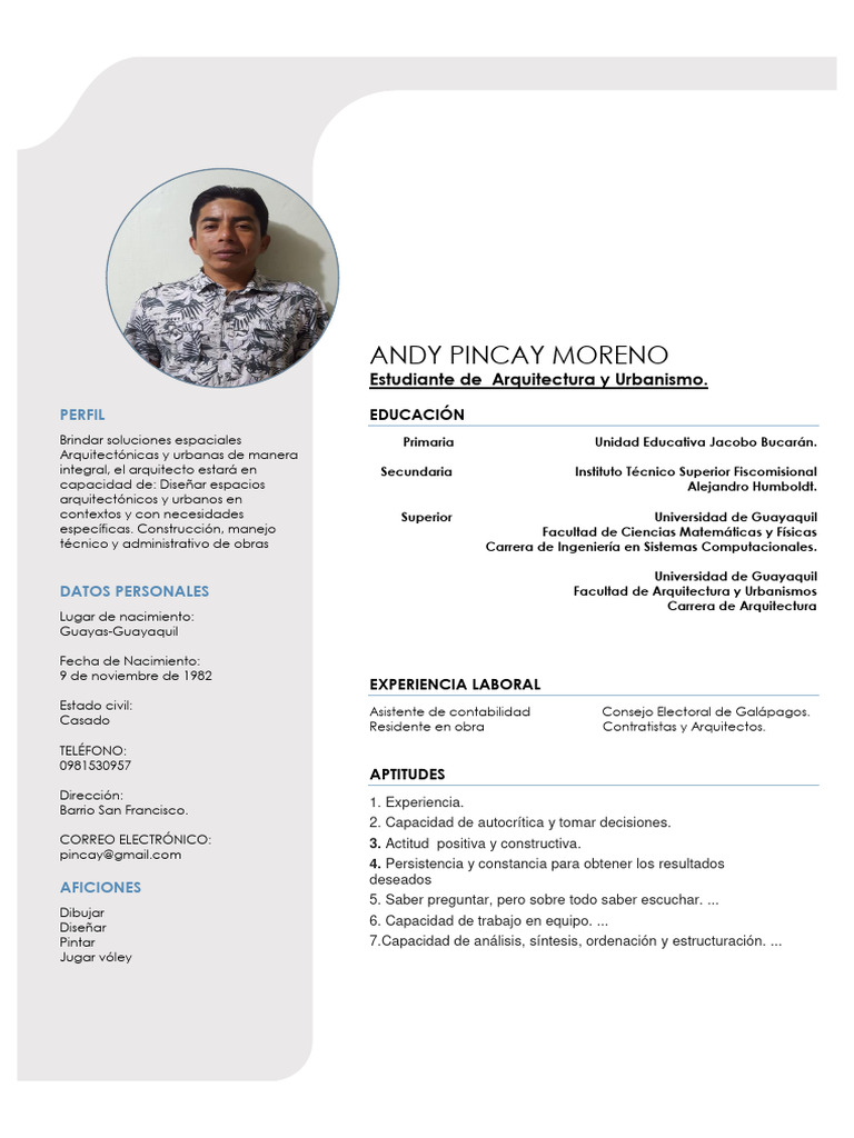 CV Andy Pincay - 230531 - 120855 | PDF | Ingeniería