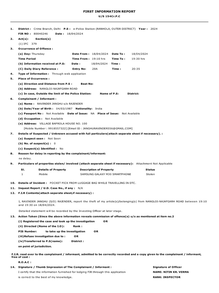 FIR 80040246 2023 Signed | PDF | Crimes | Crime & Violence