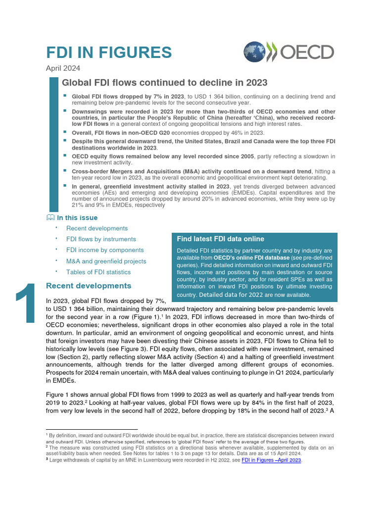FDI in Figures April 2024 | PDF | Foreign Direct Investment | Equity ...