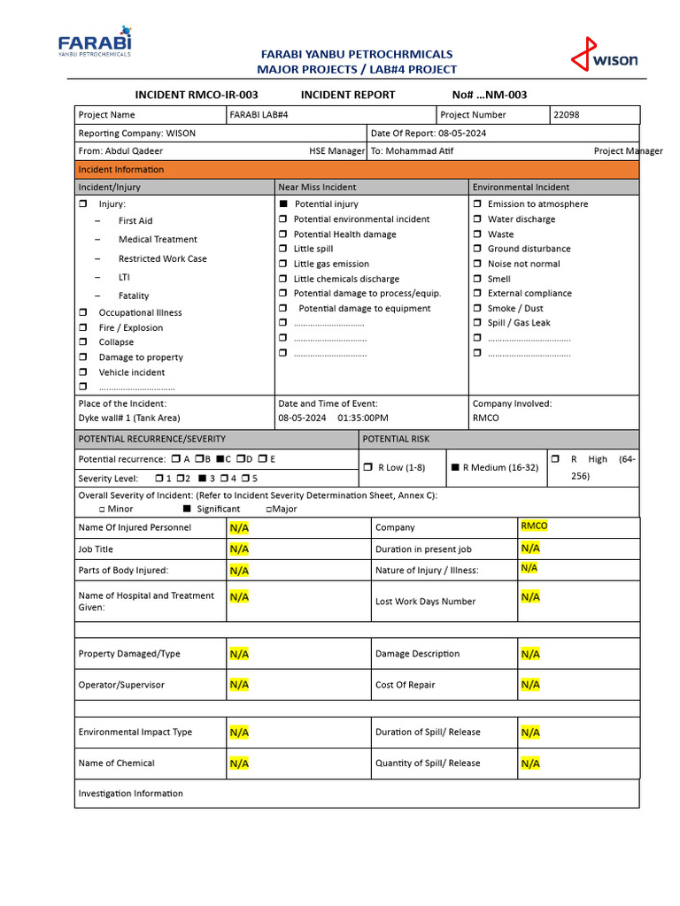 Near Miss#rmco-Ir-005 Report | PDF | Risk | Hazards