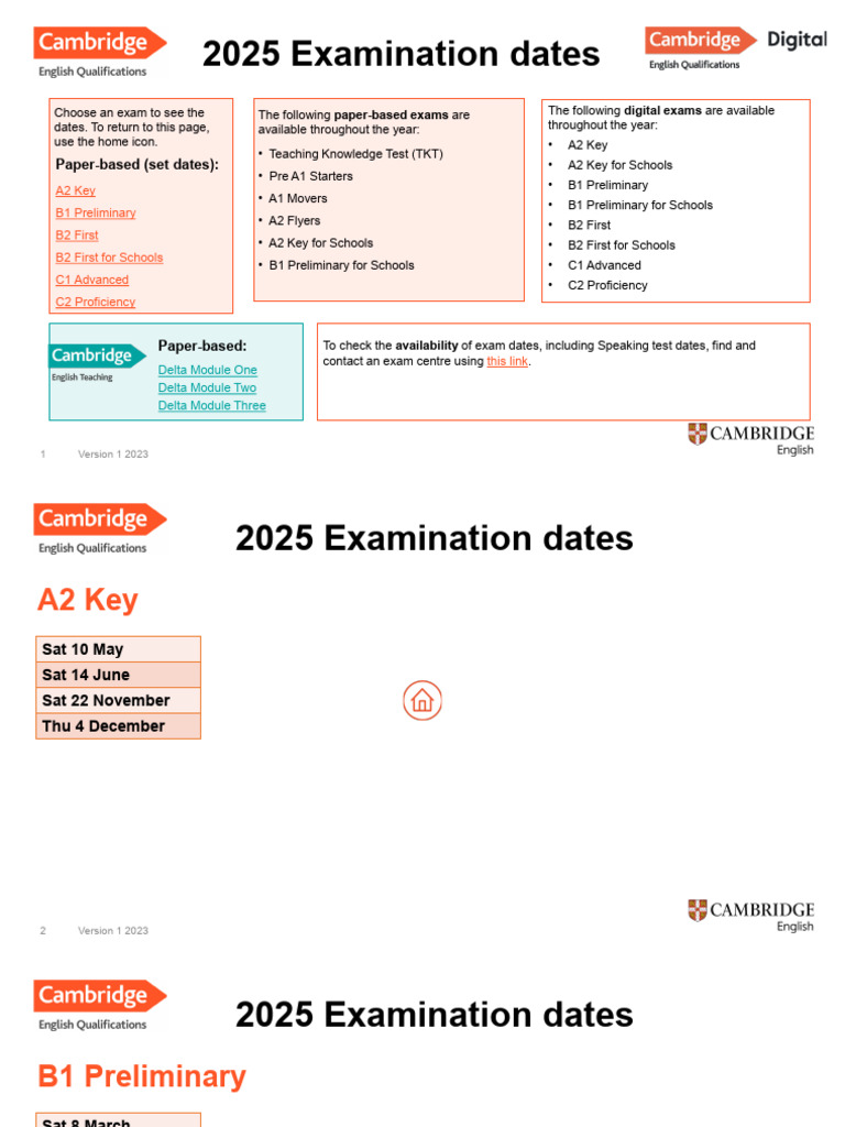 Cambridge Exam Dates 2025 | PDF | Language Education | Cambridge