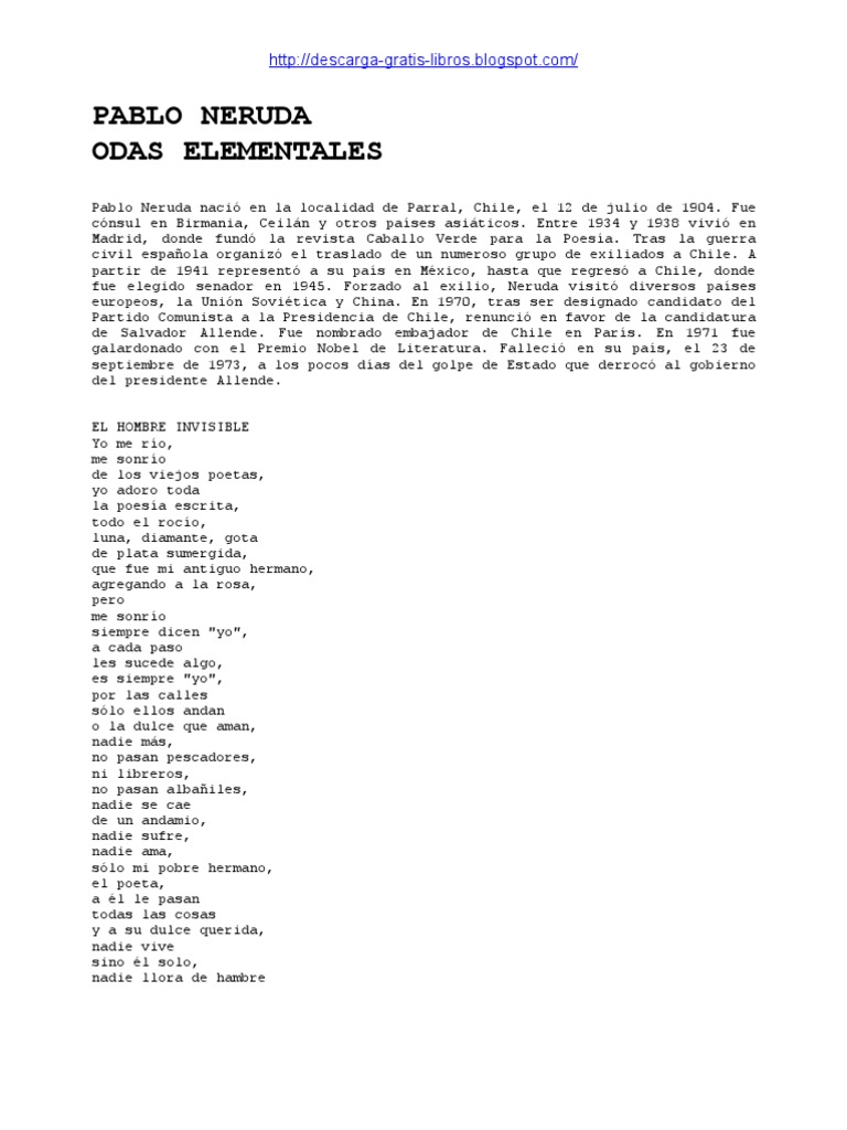 Odas Element Ales - Pablo Neruda | PDF | Aves | Chile