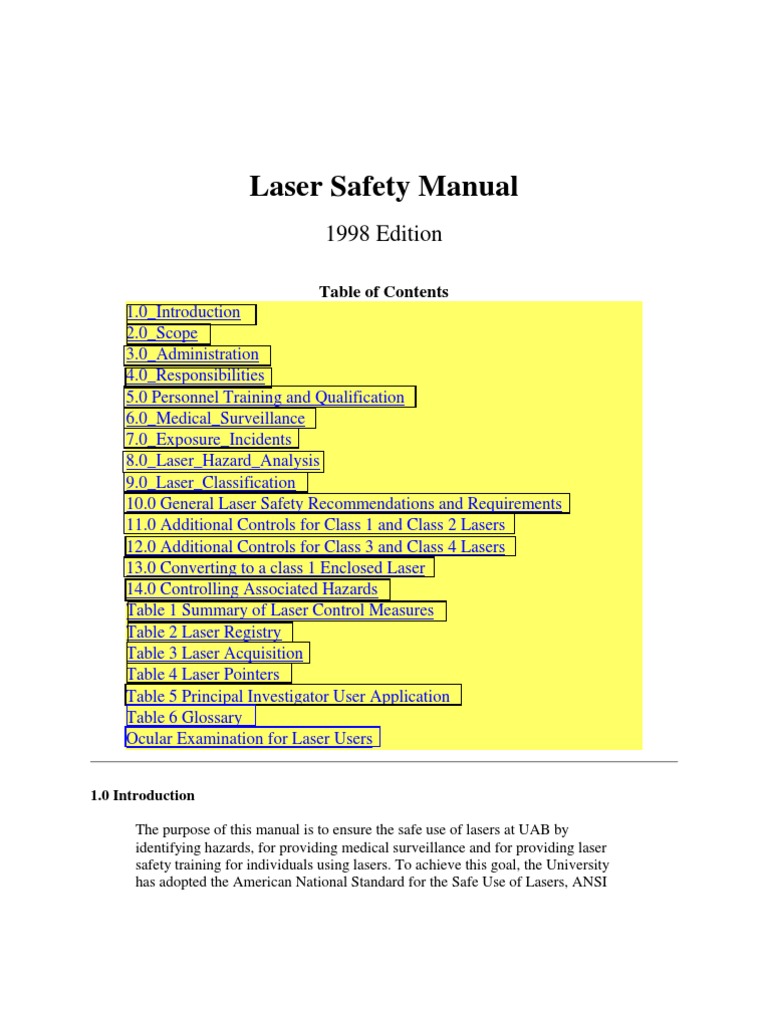 Laser Safety Manual | PDF | Laser | Ultraviolet