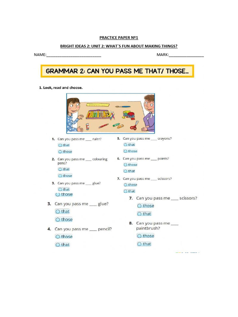 Practice Paper Nº1 Bi2 U8 | PDF | Games & Activities