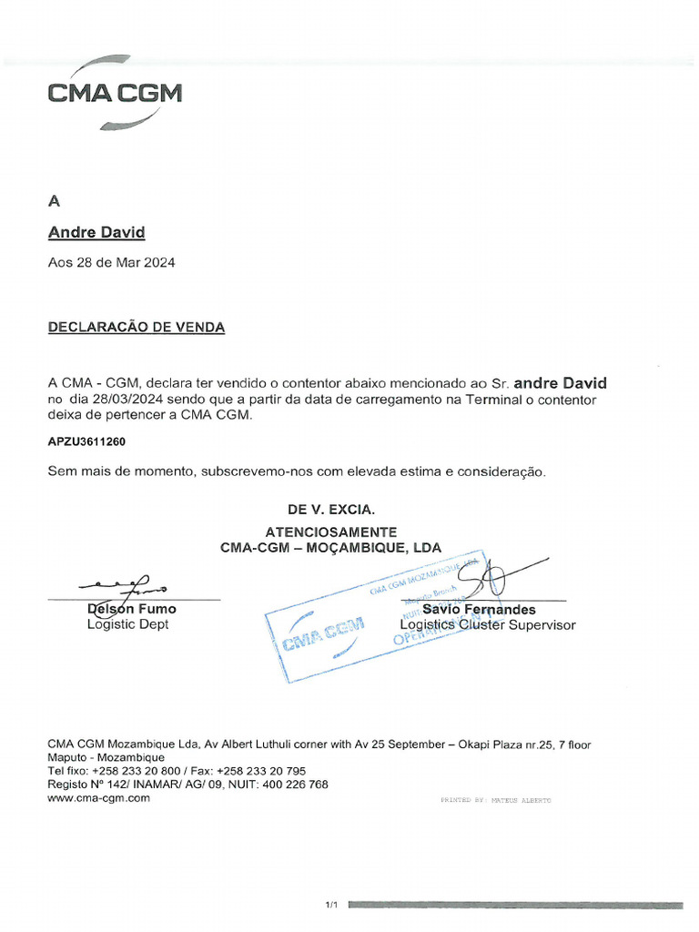 Declaracao de Compra e Venda | PDF