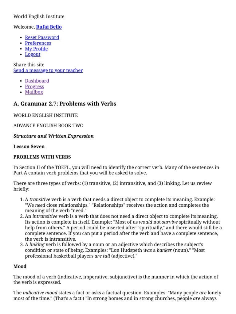 World English Institute | PDF | Verb | Grammatical Tense