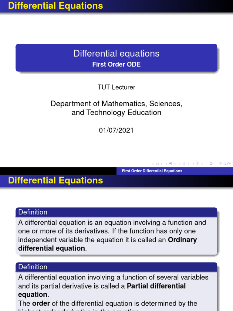 First Order Differential | PDF | Equations | Ordinary Differential Equation