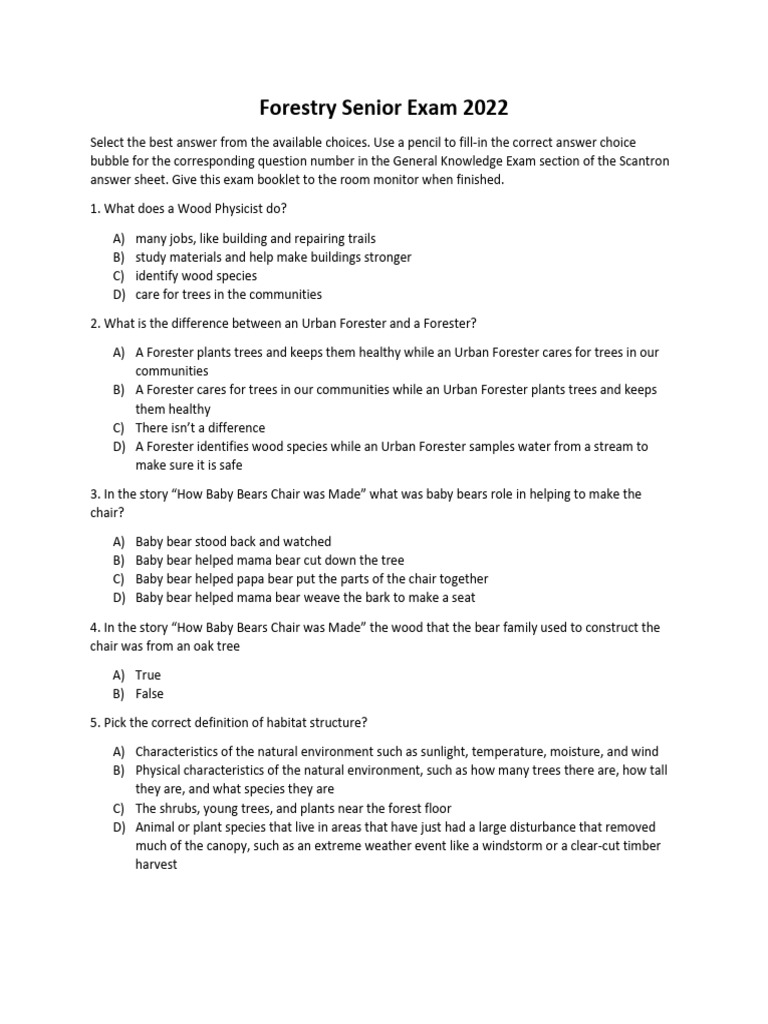 2021 Forestry Senior Exam | PDF | Trees | Forests