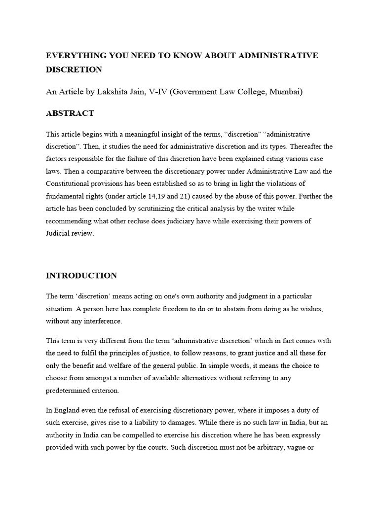 Administrative Discretion Insights | PDF | Discretion | Public Law