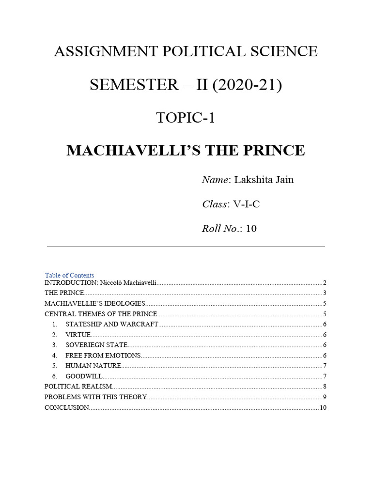 MACHIAVELLIS - POL SC Assn | PDF | The Prince | Niccolò Machiavelli