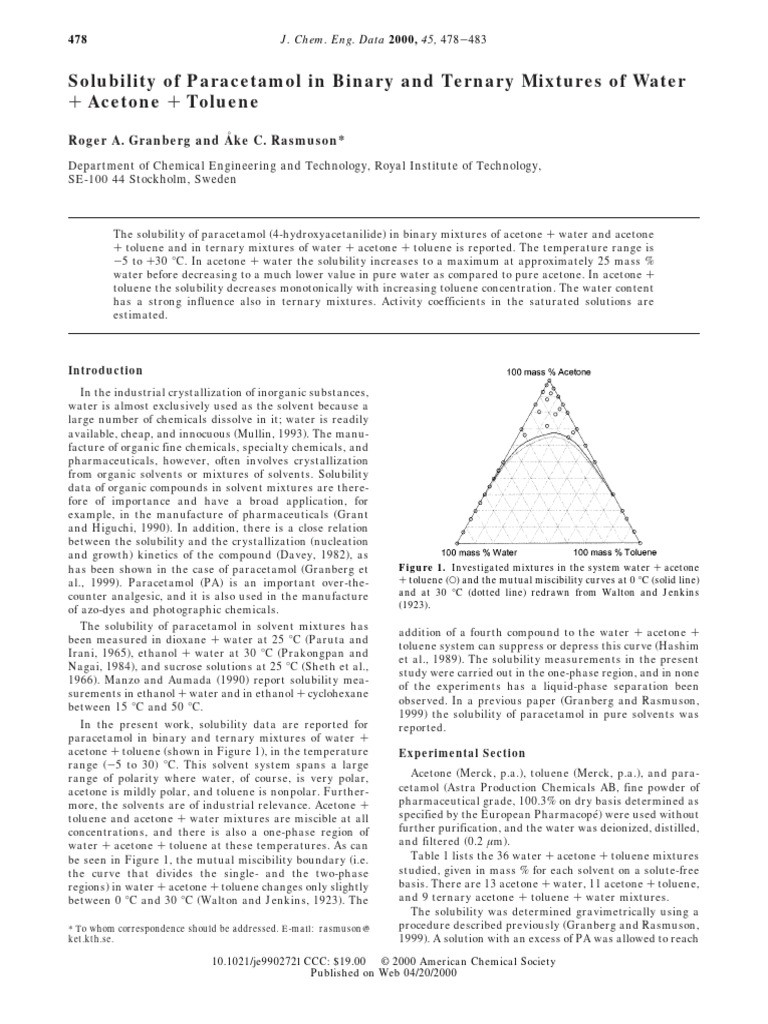 Solubility of Paracetamol in Binary and Ternary Mixtures of Water ...