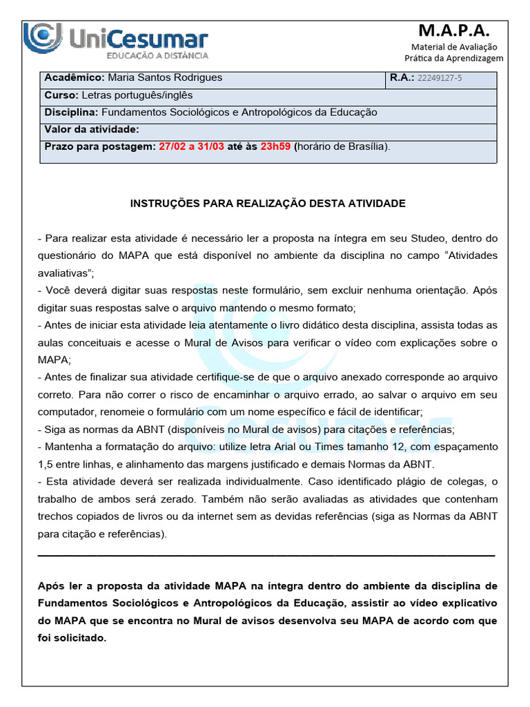 MAPA SOC E ANT - Maria SRodrigues | PDF | Antropologia | Sociologia
