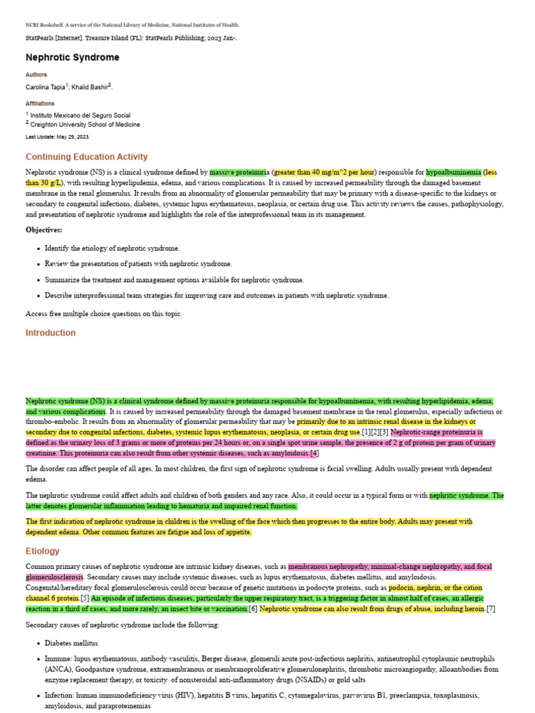 Nephrotic Syndrome Overview | PDF | Kidney Disease | Edema