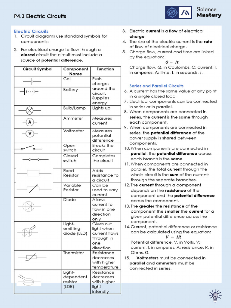 P4.3 Knowledge Organiser | PDF | Series And Parallel Circuits ...
