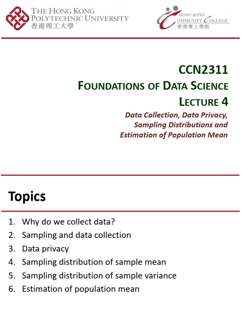 Lecture 04 Data Collection, Data Privacy | PDF | Estimation Theory ...