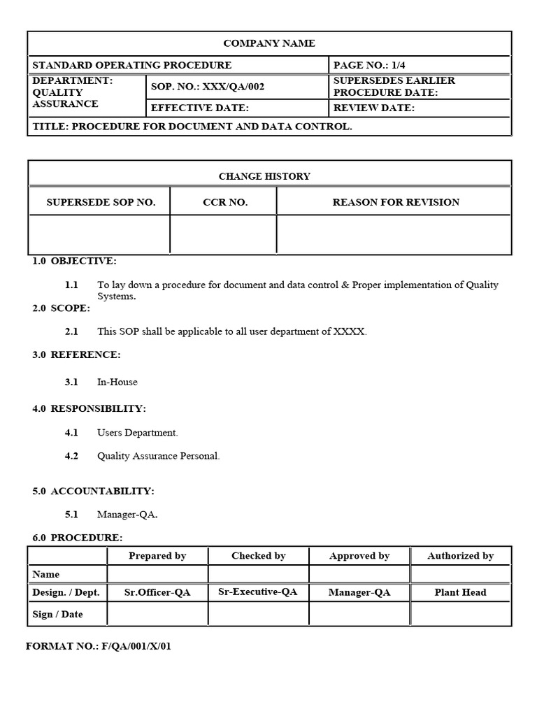 SOP FOR DOCUMENT AND DATA CONTROL | PDF | Quality Assurance | Computing