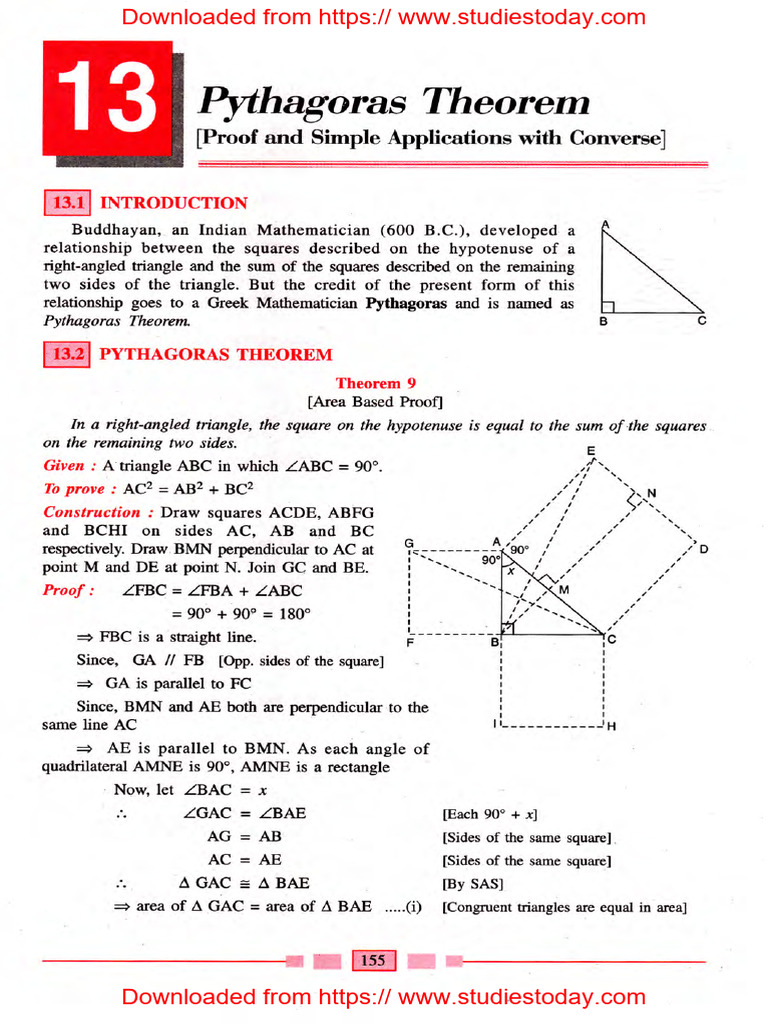 ICSE Class 9 Maths Chapter 13 Pythagoras Theorem | PDF ICSE Class 9 Maths Chapter 13 Pythagoras Theorem | PDF