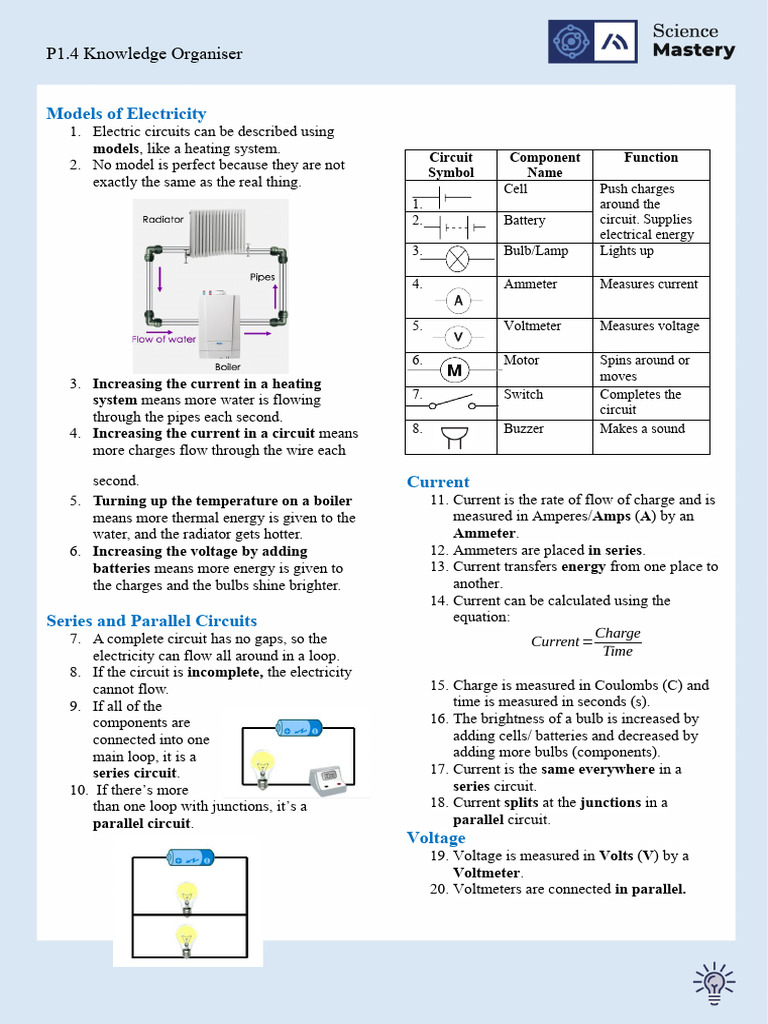 P1.4 Electrical Circuits Knowledge Organiser | PDF | Series And ...