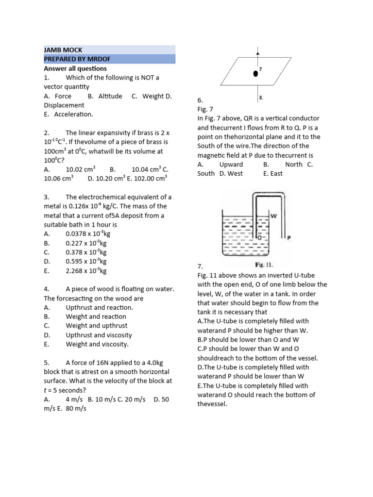 JAMB PHYSICS MOCK Questions | Download Free PDF | Electrical Resistance And Conductance | P–N ...
