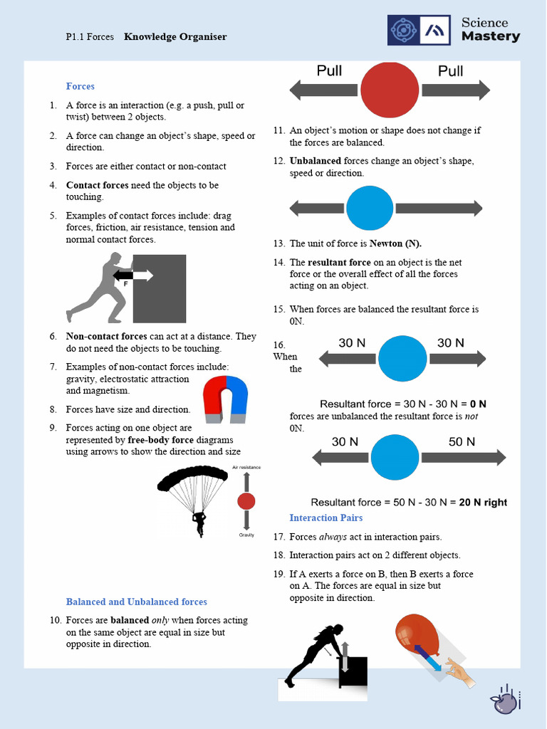 P1.1 Forces Knowledge Organiser | PDF | Force | Friction