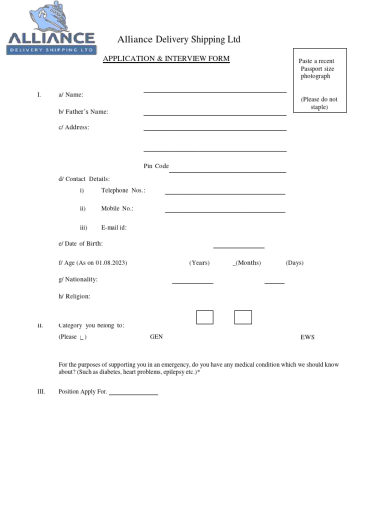 Alliance Delivery Shipping Application Form | PDF