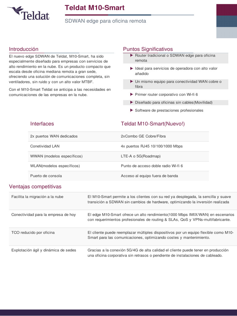Teldat m10 Smart Ficha Tecnica | Descargar gratis PDF | Enrutador (Computación) | Red de área amplia
