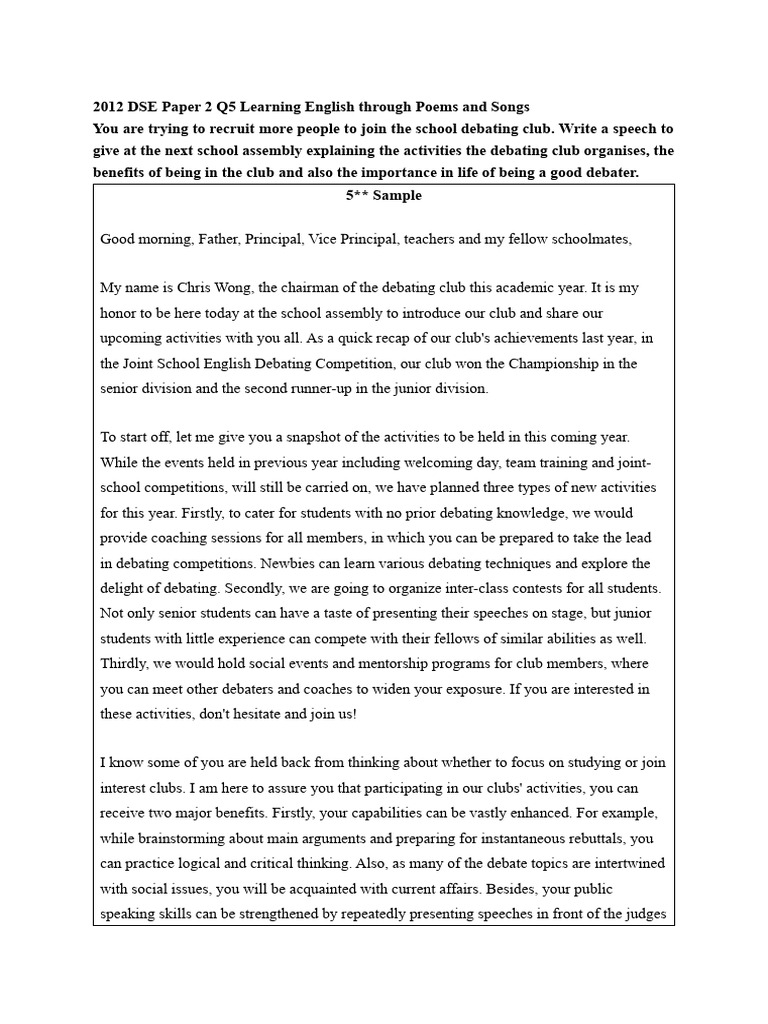 2012 DSE Paper 2 Q5 Sample | PDF | Human Communication | Cognitive Science