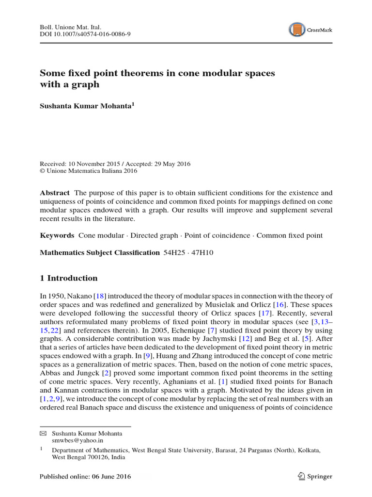 2017 - Some Fixed Point Theorems in Cone Modular Spaces With A Graph ...