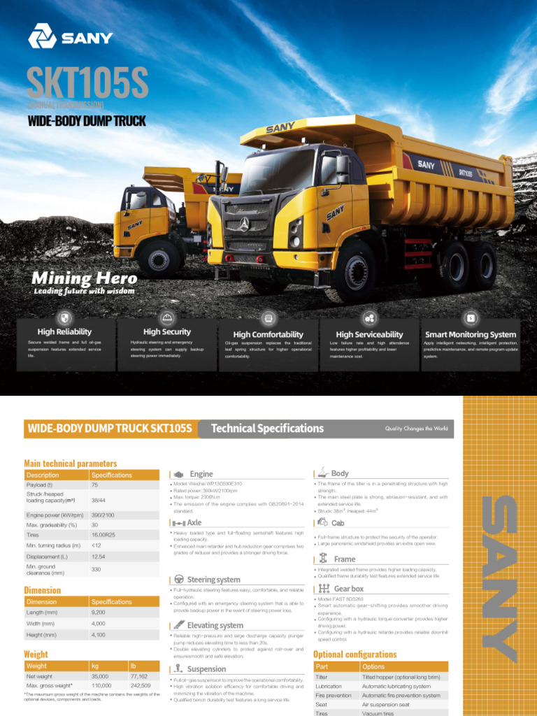Sany SKT105S-MR Technical Data Sheet-143744 | PDF | Truck | Axle