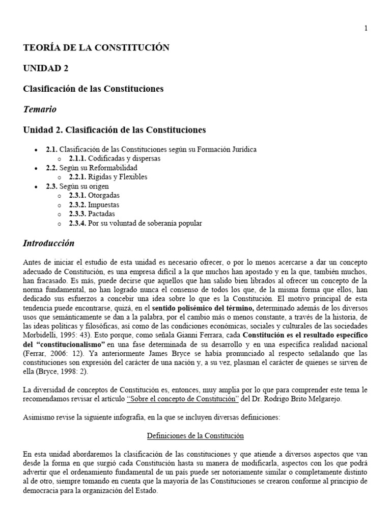 Clasificacion de Las Constituciones Unidad 2 TC | PDF | Constitución | México