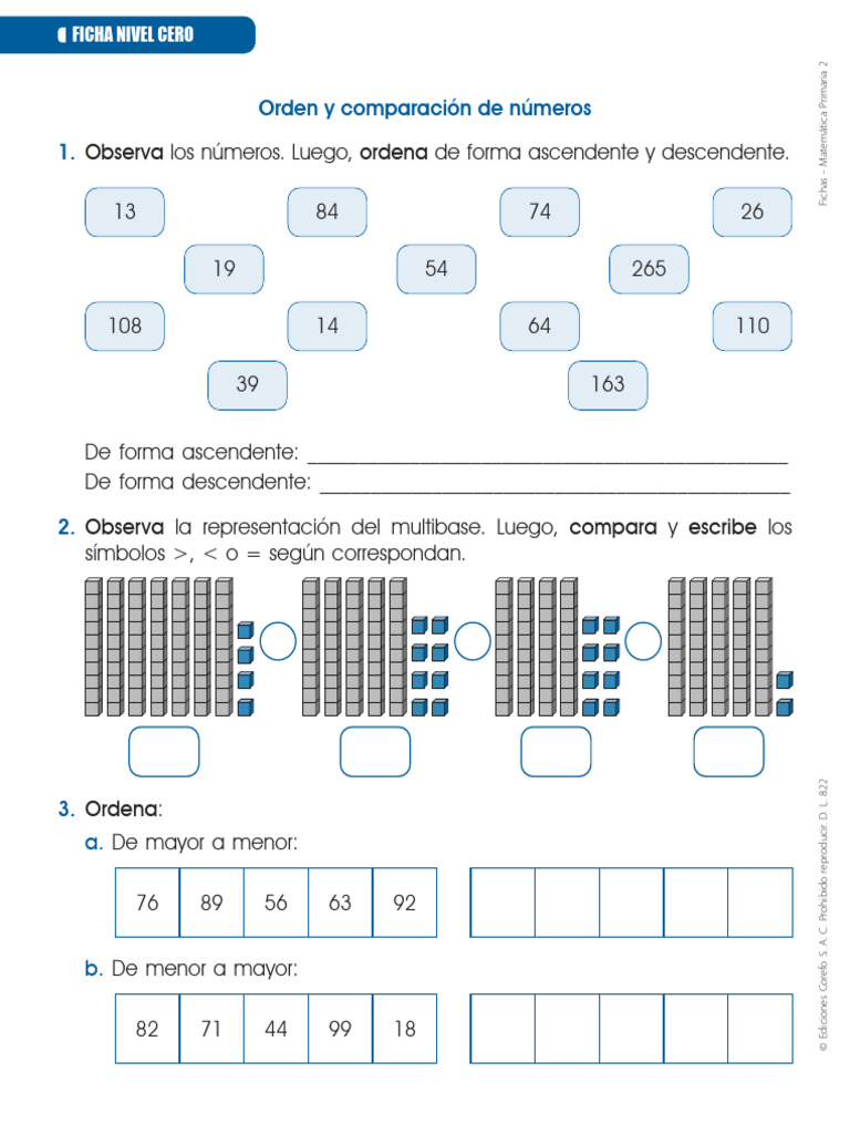 F0 - Orden y Comparación de Números | PDF