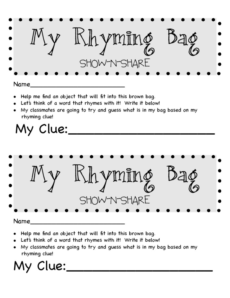 Rhyming Bag Activity Guide | PDF