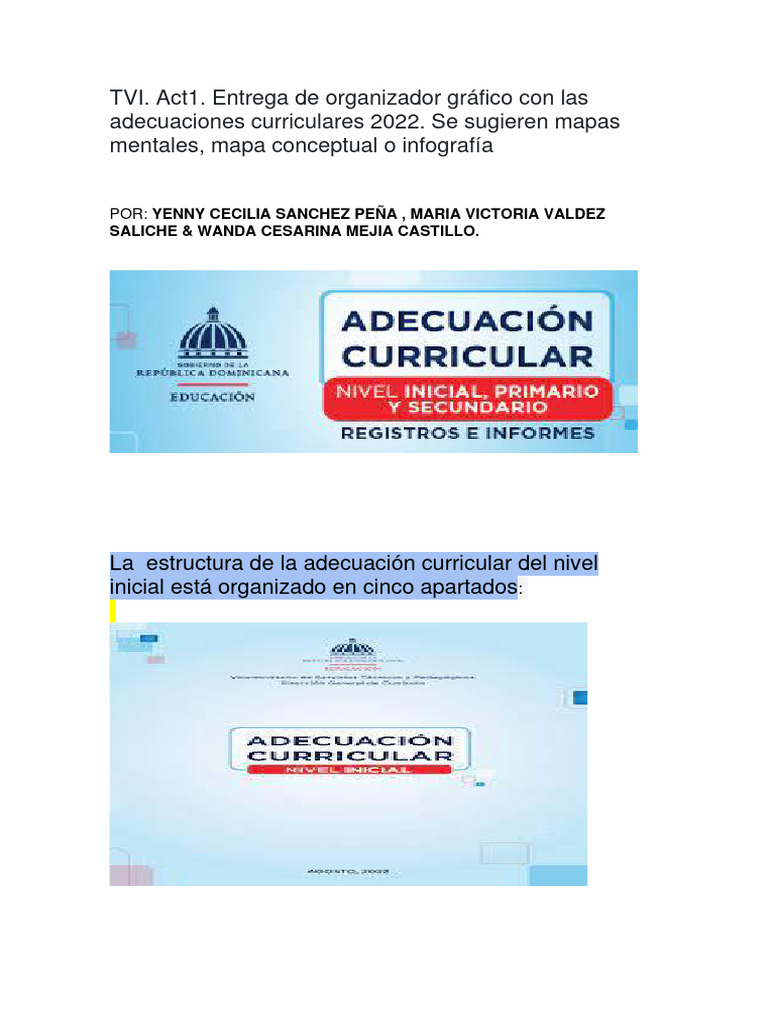Tema6, Unidad TVI. Act1. Entrega de Organizador Gráfico Con Las Adecuaciones Curriculares 2022 ...