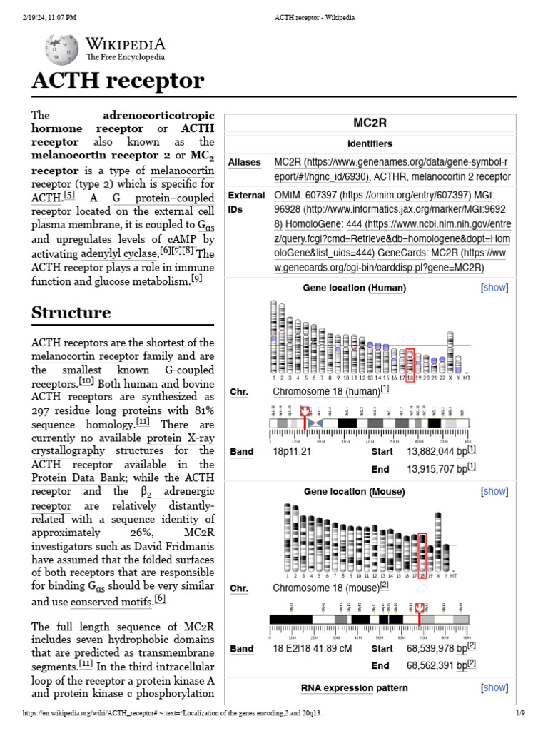 ACTH receptor | PDF | Adrenocorticotropic Hormone | Biology