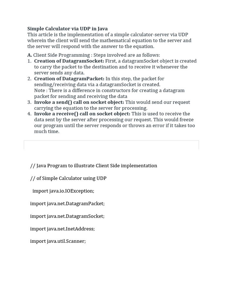 Simple Calculator Via UDP in Java | Download Free PDF | Port (Computer Networking) | Internet ...