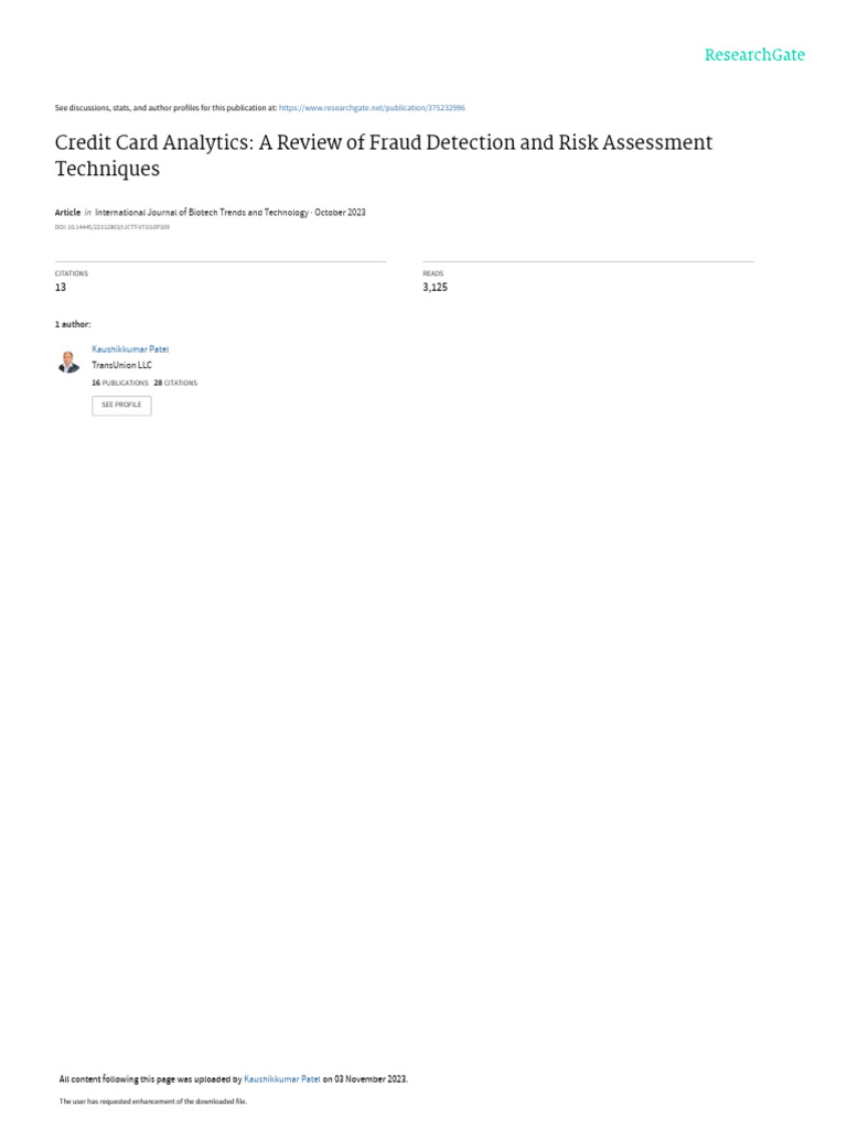 Credit Card Analytics: A Review of Fraud Detection and Risk Assessment ...