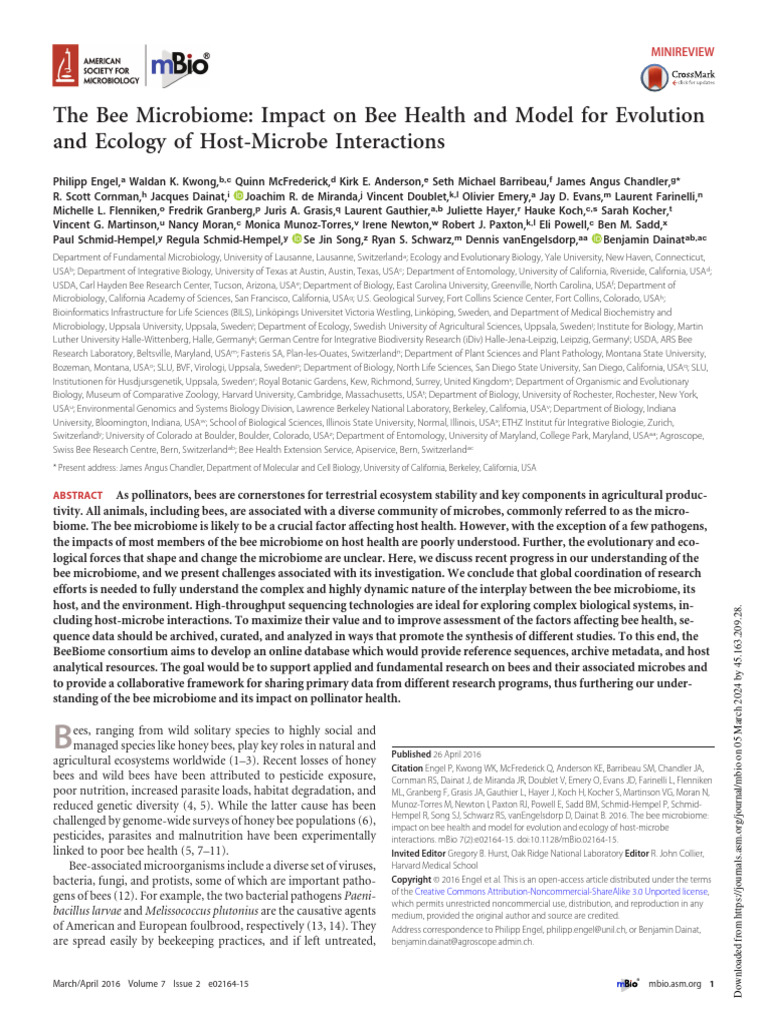 Engel Et Al 2016 The Bee Microbiome Impact On Bee Health and Model For Evolution and Ecology of ...