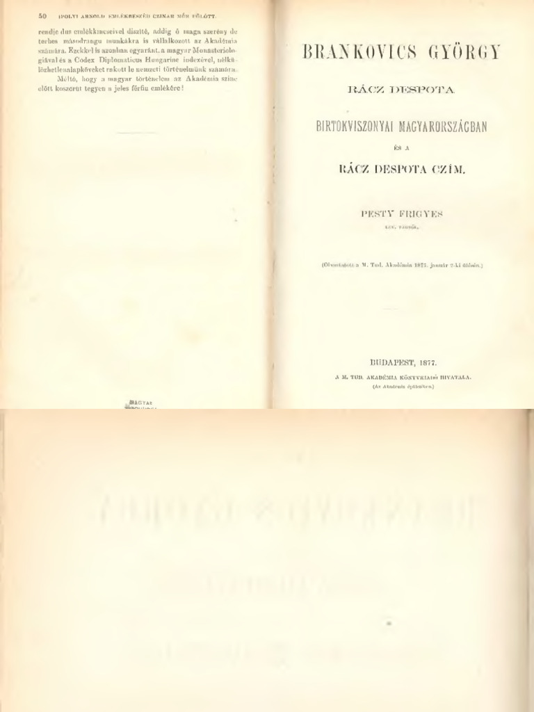 Pesthy Frigyes - Brankovisc | PDF