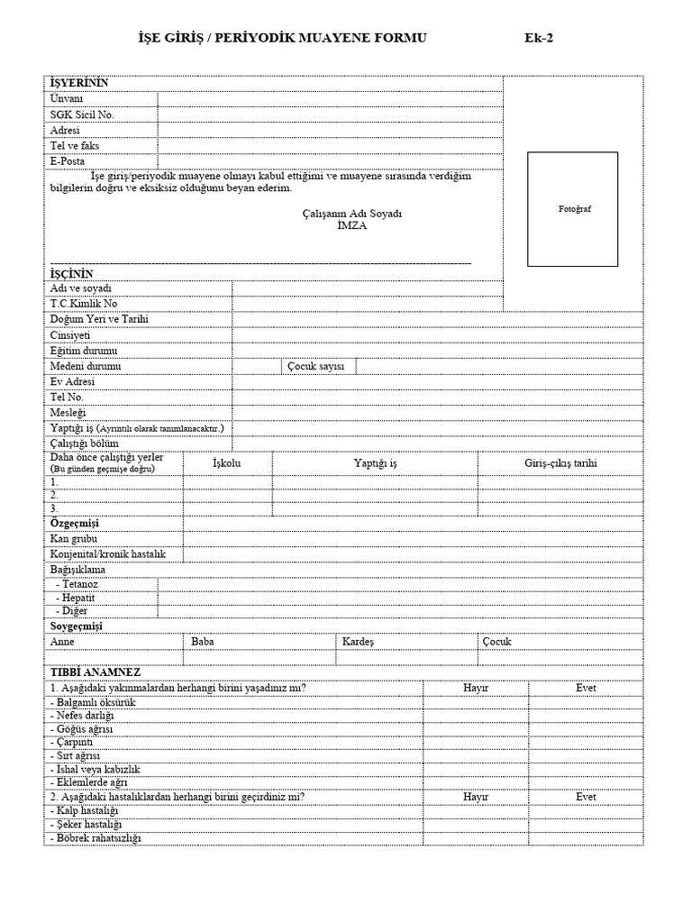 Ise Giris Periyodik Muayene Formu Dönüştürüldü | PDF