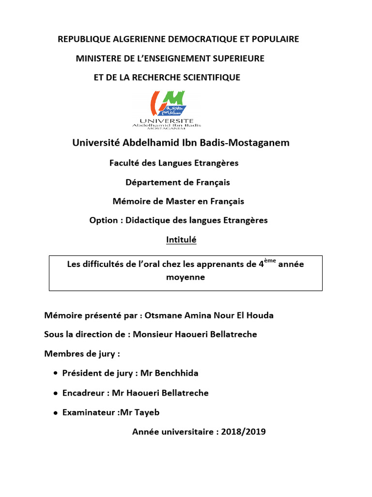Difficultés de l'oral en 4ème année | PDF | la communication ...