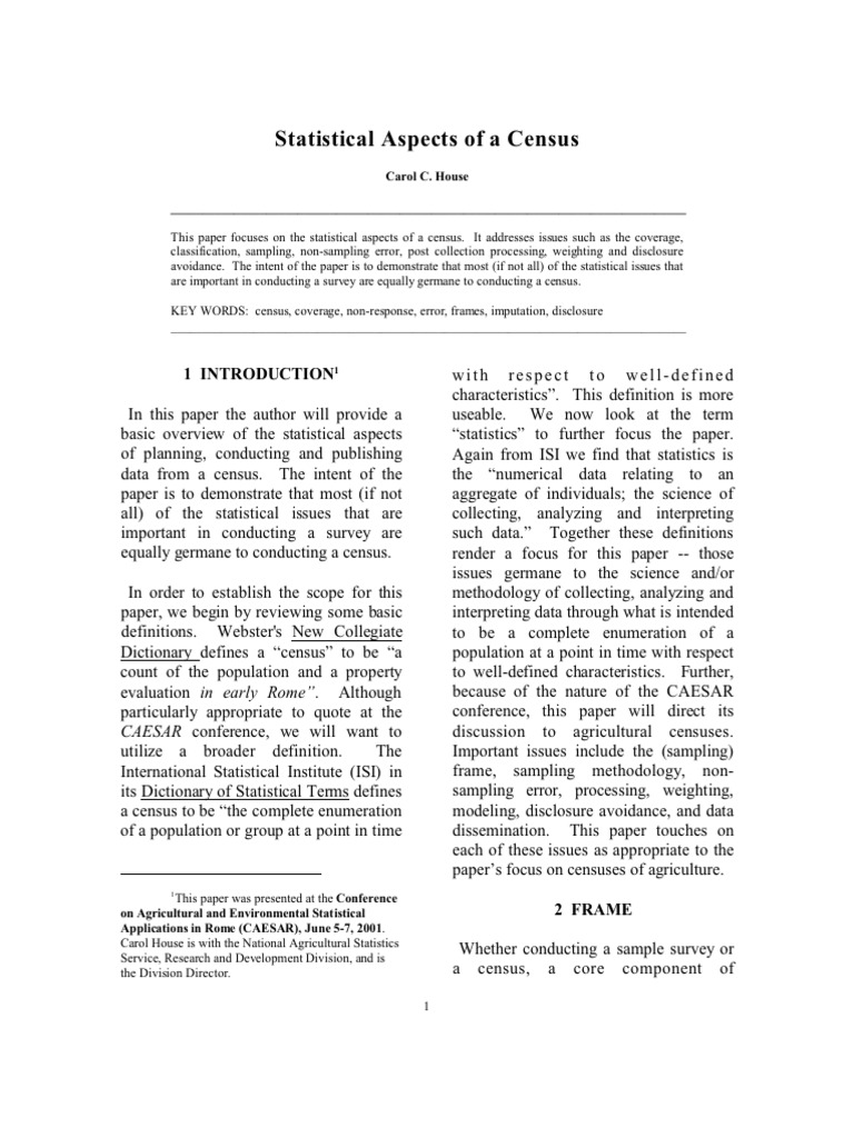 Statistical Aspects of A Census | PDF | Census | Sampling (Statistics)